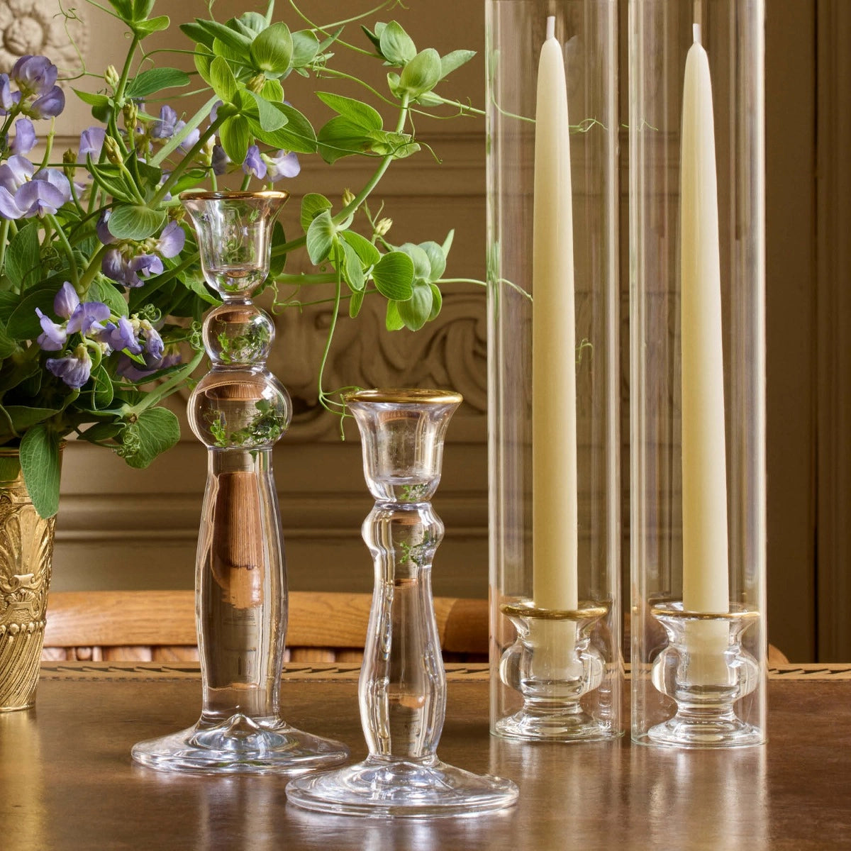 AERIN SANCIA TAPER HOLDER WITH SLEEVE GOLD, SET OF 2 – The Happy Kangaroo