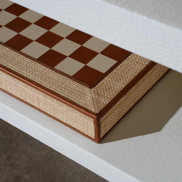 Hanford Chess Game Set Natural Raffia/Saddle Leather – The Happy Kangaroo