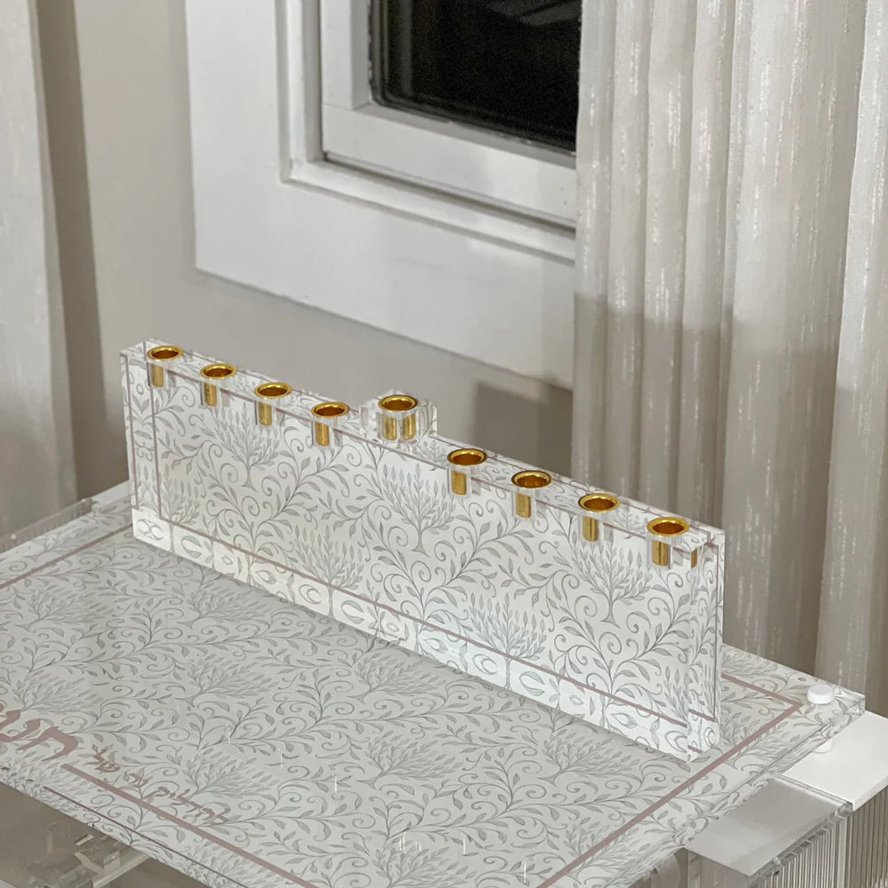 Lucite Menorah with Chanukah Vine Design – The Happy Kangaroo