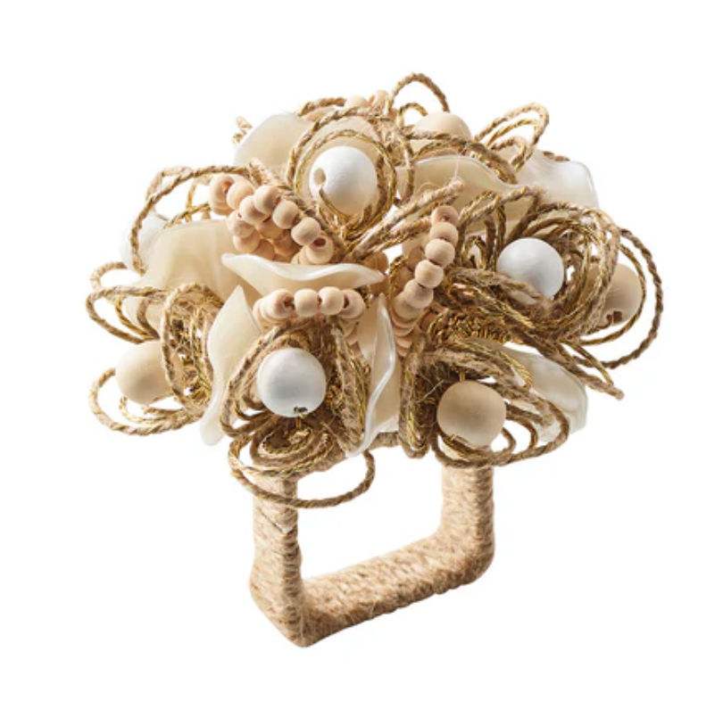 Bramble Napkin Ring in Ivory, Natural & Gold, Set of 4 – The Happy Kangaroo