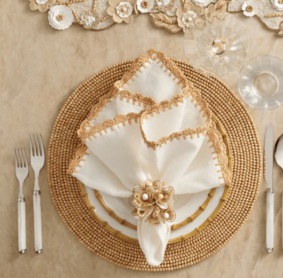 Bramble Napkin Ring in Ivory, Natural & Gold, Set of 4 – The Happy Kangaroo